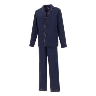 Paul Smith Homme, V&ecirc;tements de nuit et de d&eacute;tente, Bleu, Taille: L Artist Stripe Trim Cotton Pyjama Set