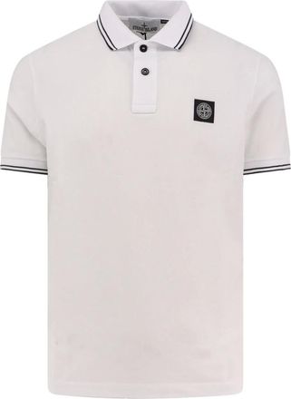 Stone Island Homme, Tops, Blanc, Taille: 2XL T-shirts et Polos Blancs avec Col &agrave; C&ocirc;tes
