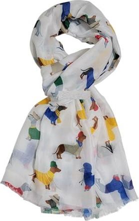 GFM Écharpe imprimée teckel pour femme pour le printemps et lété - toutes saisons, Dg-779-Blanc, L