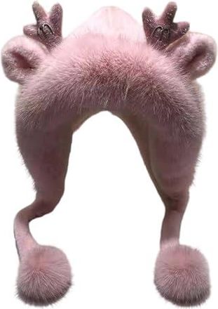 Generic Bonnet Femme Hiver Bonnet Femme Chapeau Femme Hiver Confortable Classique - Bonnet Trappeur Cerf Doux Hiver, Pompon Th&eacute;matique et Cache-Oreilles, Chau