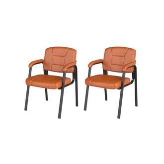 Giantex Lot de 2 Chaises de Conf&eacute;rence en Cuir Synth&eacute;tique, Dossier et Accoudoirs Rembourr&eacute;es, Cadre en M&eacute;tal, Jusqu&agrave; 180 kg, Chaise Visiteur pour Bureau, Sal