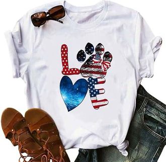 Keephen Patte de Chien Amour Coeur T-Shirt Femmes Mignon Patte de Chien Impression 3D Manches Courtes Tee Shirt &Eacute;t&eacute; Grande Taille Col Rond Pullover Tops