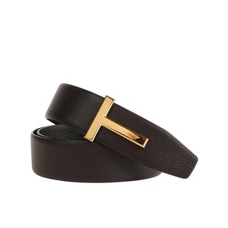 Tom Ford Gürtel - Textured Leather Belt With Gold Buckle - Gr. 100 - in Schwarz - für Damen