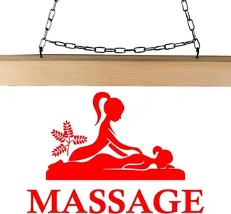 Indigos UG LED Lampen - Massage - graviert - Leuchtschild 26x20 cm zum Hängen an Wand oder Scheibe - Schild beleuchtet für Büro Laden Praxis Studio Schaufenster 