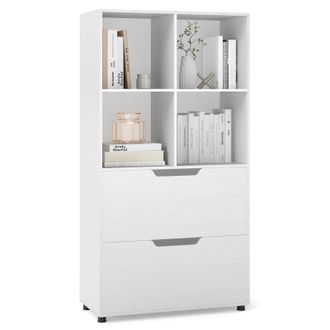 Giantex B&uuml;cherregal mit 4 F&auml;chern & 2 Schubladen, 70 x 33,5 x 130 cm, Standregal mit Kippschutz, freistehendes Aufbewahrungsregal f&uuml;r Wohnzimmer, B&uuml;ro & K&uuml;che