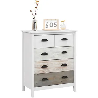 HOMCOM Kommode Aufbewahrungsschrank mit 5 Schubladen, Schubladenschrank mit Griff, Kippschutz, f&uuml;r Schlafzimmer, Wohnzimmer, Wei&szlig;, 70 x 38 x 85 cm - Homcom