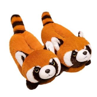 Generic Pantoufles en peluche motif panda rouge et renard, chaussons dhiver fantaisie antid&eacute;rapants et confortables pour femme, chauds et confortables pour lh