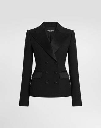Dolce & Gabbana Jacke Aus Wollcady Mit Doppelreihiger Knopfleiste - Frau Blazer Schwarz 38