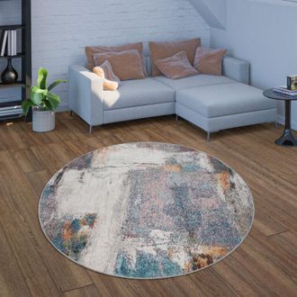 Paco Home Paco Home Tapis Int&eacute;rieur & Ext&eacute;rieur, Poils Ras Pour Balcon Terrasse, Look Us&eacute; Color&eacute; 160 cm rond
