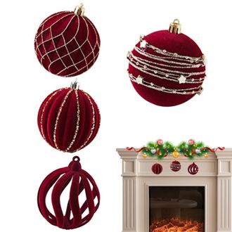 Generico Christmas Flocado - Samt, cremefarben, Bordeaux, bruchsichere Glitzerkugeln, 8,9 cm, luxuri&ouml;se Dekoration f&uuml;r das festliche Zuhause, Weihnachtsbaum, W