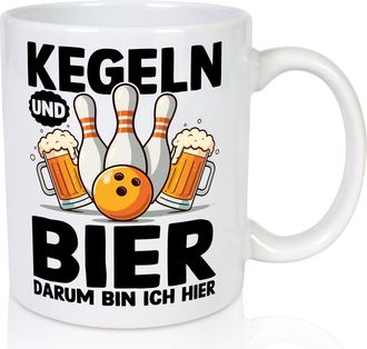 Generic Kegeln und Bier darum bin ich hier | Bowling | Bier - Tasse Weiss - Kaffeetasse/Geschenk/Familie