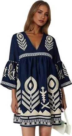 Generic Robes boh&egrave;me 2026 pour femmes printemps 2025 imprim&eacute; mode col en V robe de vill&eacute;giature boh&egrave;me, Noir, XL