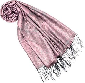 Lorenzo Cana Lorenzo Cana Écharpe de designer Pashmina - Motif pasiely tissé - Damas - Tissage 70 x 180 cm - Fibre naturelle - Modal - Jacquard, Gris argenté/rose,