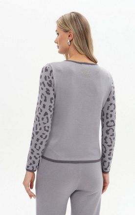 Passioni Strickpullover mit Leoprint-Details