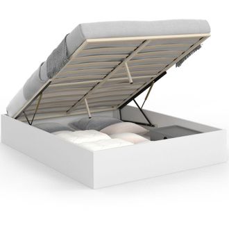 IDMarket Lit coffre double SANDSIDE avec sommier 160 x 200 cm blanc
