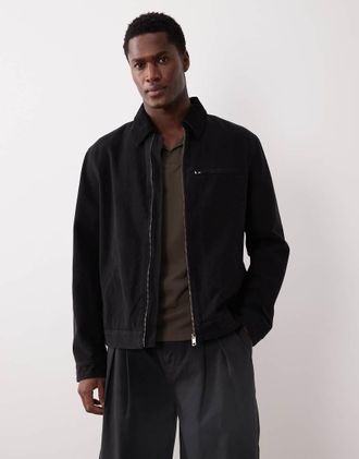 Mango Jeansjacke aus 100% Baumwolle in Anthrazit mit durchgehendem Rei&szlig;verschluss-Grau