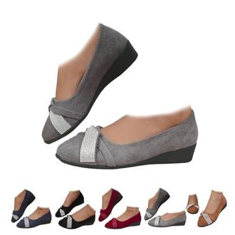 Generic Chaussures compens&eacute;es l&eacute;g&egrave;res et tendance avec strass - Soutien de la vo&ucirc;te plantaire - Chaussures orthop&eacute;diques scintillantes pour femme, gris, 36.5 
