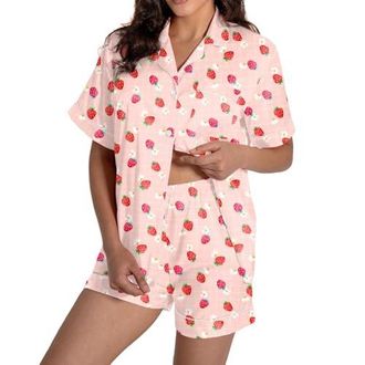 Generic Tenues deux pi&egrave;ces pour femmes de la Saint-Valentin 2026 pour femmes, ensemble de shorts &agrave; manches courtes et col en V, rose vif, XXL