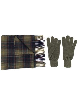 Barbour ensemble écharpe-gants à motif tartan - Vert