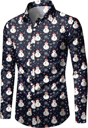 Generic Weihnachtshemden Herren Hemd Langarm Muster Slim-Fit Business Freizeit Hochzeit Casual Shirt