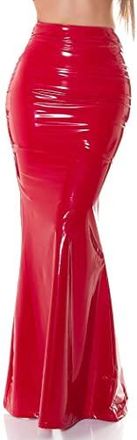 Koucla Glossy Latex Look Maxi Rock im High Waist-Style, rouge, 38