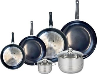 Fackelmann ELO 9753450 Batterie de cuisine 6 pièces, Ensemble de 4 Poêles de cuisson 20, 24, 28 et 32 cm et 2 faitouts 12 et 20 cm Elo Prima Brillant, inox, indu
