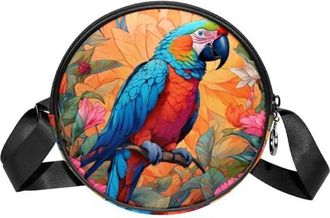 Generic Petit sac &agrave; bandouli&egrave;re rond pour femme, motif perroquet avec fermeture &eacute;clair, bretelles r&eacute;glables, sac &agrave; main rond d&eacute;contract&eacute; pour femmes et filles
