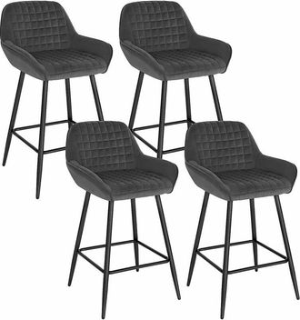 Woltu Woltu - Lot de 4 Tabourets de bar Chaise de Bar avec Accoudoirs, Design Chaise Haute pour Bar, Si&egrave;ge en Velours, Cadre en m&eacute;tal, Gris Fonc&eacute;