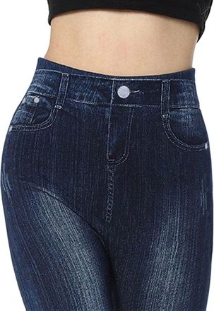 Onsoyours Leggings Damen Skinny Jeans-Look High Waist Jogginghose Stretch Blickdicht Bedruckte Jeggings Hose Pants Fitnesshose Yogahose Streetwear B Dunkelblau 