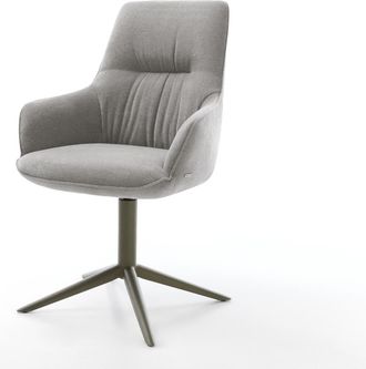 DELIFE Drehstuhl Zelia-Flex mit Armlehnen Strukturstoff Soft Grau Fu&szlig;kreuz Effektfinish Titan 360&deg; drehbar Wippfunktion Taschenfederkern, Esszimmerst&uuml;hle
