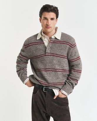 GANT Herren Wollmix Polopullover mit Streifenmuster (XXXL) Braun MELANGE