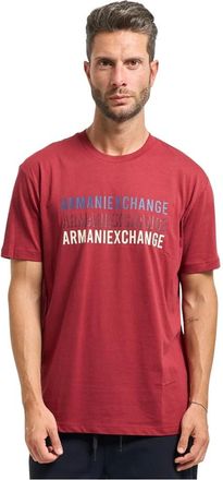 A|X Armani Exchange Homme, Tops, Rouge, Taille: XL T-shirt rouge avec impression de logo avant