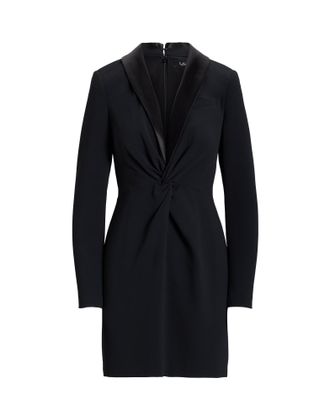 Ralph Lauren SATIN-TRIM CREPE COCKTAIL DRESS