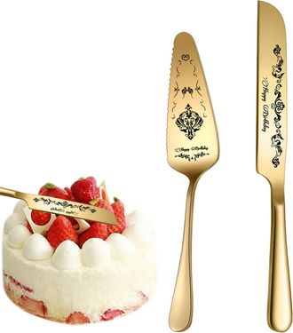 Generico Kuchenserver aus Edelstahl, Set f&uuml;r Hochzeitstorten, Vintage-Kuchenschneider aus Edelstahl, zum Schneiden von verdickten Hochzeitstorten, graviert