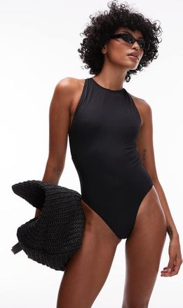 Arket Hochgeschlossener Racerback-Badeanzug in Schwarz mit R&uuml;ckenausschnitt
