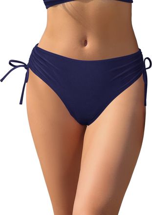 SHEKINI Damen Tiefblaue Bikinihose Volle Abdeckung Bademode Mid Taille Badeanzug Bottoms Ruched Badeanzug für Frauen (XXL,Tiefblau)