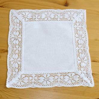 Heimtexland Deckchen Wei&szlig; Landhaus H&auml;kelspitze 30x30 Mitteldecke Tischdecke geh&auml;kelt Typ521