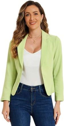 Allegra K Blazer Femme Imprim&eacute; Fleuri Veste de Costume daffaires D&eacute;contract&eacute; &agrave; Revers Crant&eacute; Coupe Cintr&eacute; Blazer de Bureau Floral Vert Clair-Solide S