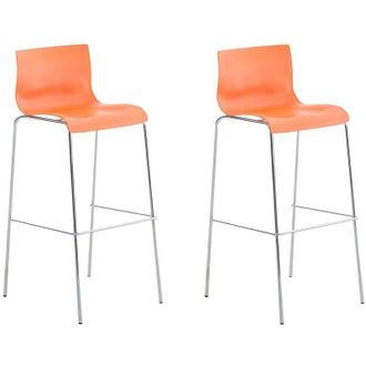 Clp 2er Set Barhocker hover Kunststoff 4-Fu&szlig; Gestell orange chrom