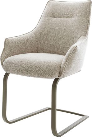 DELIFE Schwingstuhl Alja-Flex mit Armlehnen Freischwinger flach Effektfinish Titan Webstoff Soft Beige Taschenfederkern