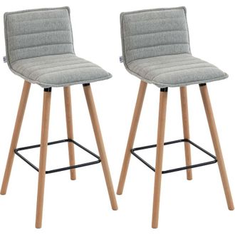 HOMCOM Lot de 2 tabourets de bar - HOMCOM - assise rembourr&eacute;e, dossier et repose-pieds - tissu aspect lin - 48 x 48 x 99,5 cm - gris