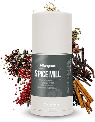 Microplane Gewürzmühle 2in1 - Kaschmir Beige | Manuelle Mühle mit rasiermesserscharfer Edelstahlklinge | Reibt Muskatnuss, Zimt, Tonkabohne, LangenPfeffer, Nüsse