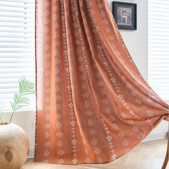 Generic Boho Vorhänge Vintage Baumwolle Leinen Schiebevorhänge im Landhausstil Gardinen Halbschattig Bedruckte Vorhang für Küche Wohnzimmer Schlafzimmer Curta