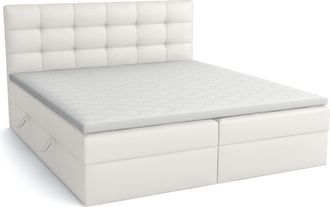 Generic FEDVE Boxspringbett 140x200 Weiß Öko-Leder - Tomori - Praktisches Bett mit Bettkasten - Stabiles Kopfteil Bett mit Matratze - Solid Doppelbett mit Sta