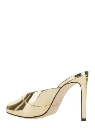Jimmy Choo London Womens Mule Brigitte Gold Glitter Metallic Calf Leather