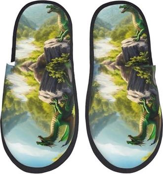 Generic Accueil Pantoufles Dragon Vert De Pierre De LArbre Profond Cozy Pantoufles Unisexe Chausson Hotel Pour Camping Voyage Automne L