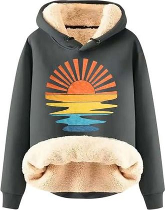 Generic Sweat &agrave; capuche en laine dagneau &eacute;paisse et chaude pour femme Printemps 2026, gris, 4XL