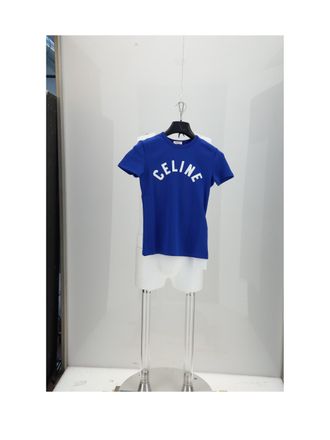 Celine Womens T-Shirt Klein Blue-White Cotton T-Shirts & Jerseys Blue/white