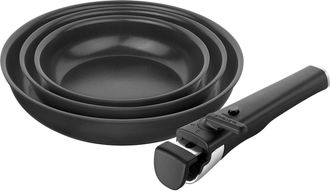 Zwilling Unlock Bratpfannen-Set 4-tlg. (20, 24, 28 cm + Griff) mit Keramikbeschichtung, Abnehmbarer Griff, Aluminium, Alle Herdarten