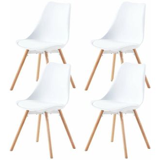 Eggree Eggree - Lot de 4 Chaises de Salle &agrave; Manger en pp avec Pieds en H&ecirc;tre-Blanc
